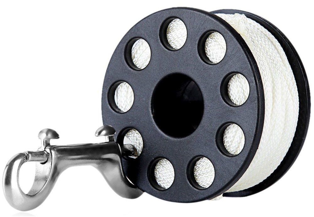 Delrin Spool 50m mit Doppelender aus V4A als Bojen